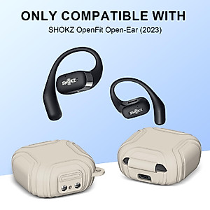 [Secure Lock] Silicone Case for SHOKZ OpenFit Open-Ear True Wireless Bluetooth Headphones Full Body Anti-Scratch Shockproof Protective Cover for SHOKZ OpenFit T910 Earbuds with Keychain (Off White)