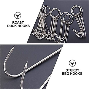 YARDWE 10Pcs Poultry Hanging Hook Stainless Steel Pork Hooks Meat Hook Heavy Duty for Bacon Roast Duck BBQ Grill Hanger Cooking Tools