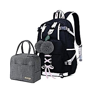 GUIVITU Kids Backpack for Girls School Bag Children Bookbag Casual Daypack with Lunch bag Set