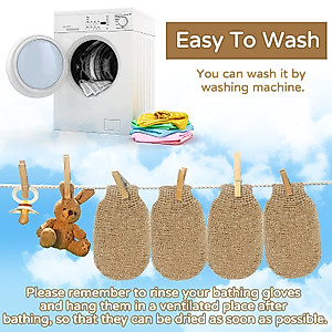 4 Pieces Bath Mitt Loofah Shower Gloves Natural Exfoliating Hemp Scrubbing Mitt Bath Sponge Shower for Women Men Scrubber Machine Washable Double Sided Available
