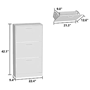 DiDuGo Shoe Cabinet with 3 Flip Drawers, Slim Shoe Storage Cabinet for Entryway Grey (22.4”W x 9.4”D x 42.1”H)