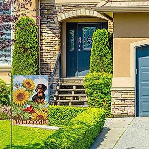 Furiaz Welcome Fall Dog Sunflower Small Decorative Garden Flag, Autumn Puppy Yard Cardinal Chickadee Outside Decorations, Spring Summer Burlap Outdoor Decor Double Sided 12 x 18