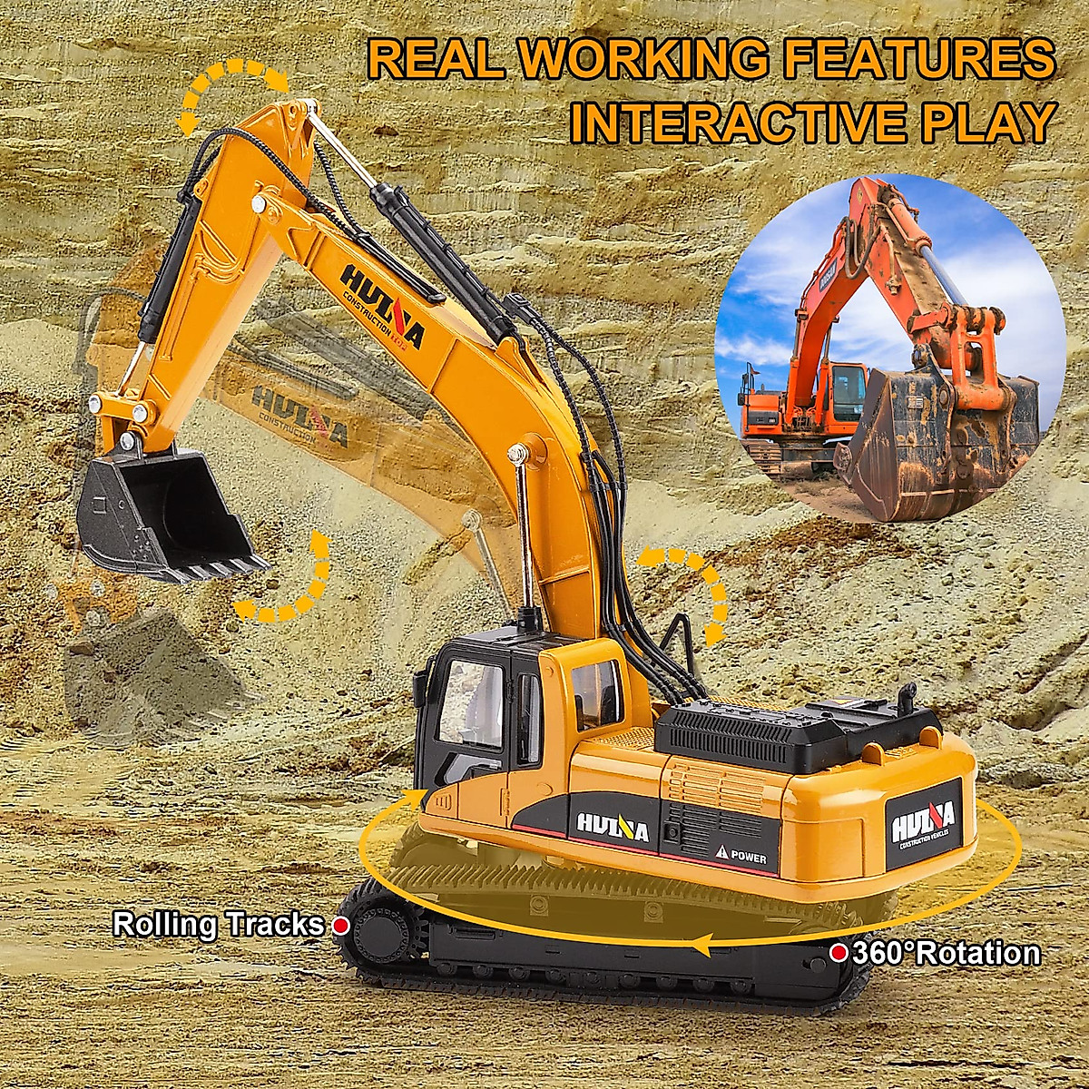 1/40 Scale Metal Excavator Toy, Diecast Construction Equipment Digger Trucks Toys for Boys Kids