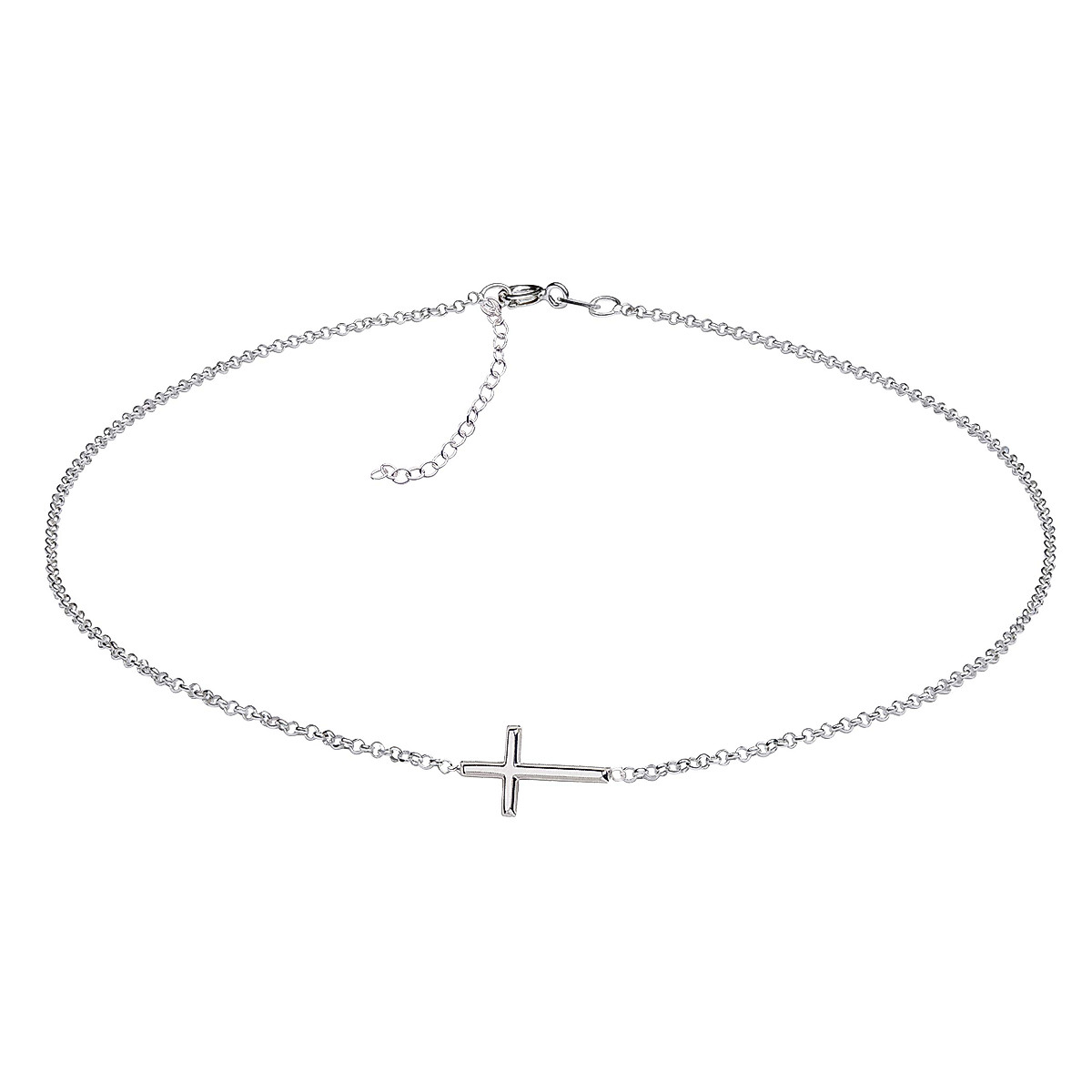 Cherished Moments Religious Sterling Silver Sideways Horizontal Cross Necklace for Women and Girls Adjustable, 16-18 inch