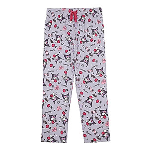 Kuromi Women's Punk Rabbit Allover Print Design Adult Lounge Pajama Pants for Men and Women, Small Grey