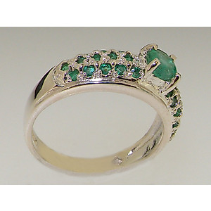 925 Sterling Silver Real Genuine Emerald Womens Wedding Band Ring - Size 4