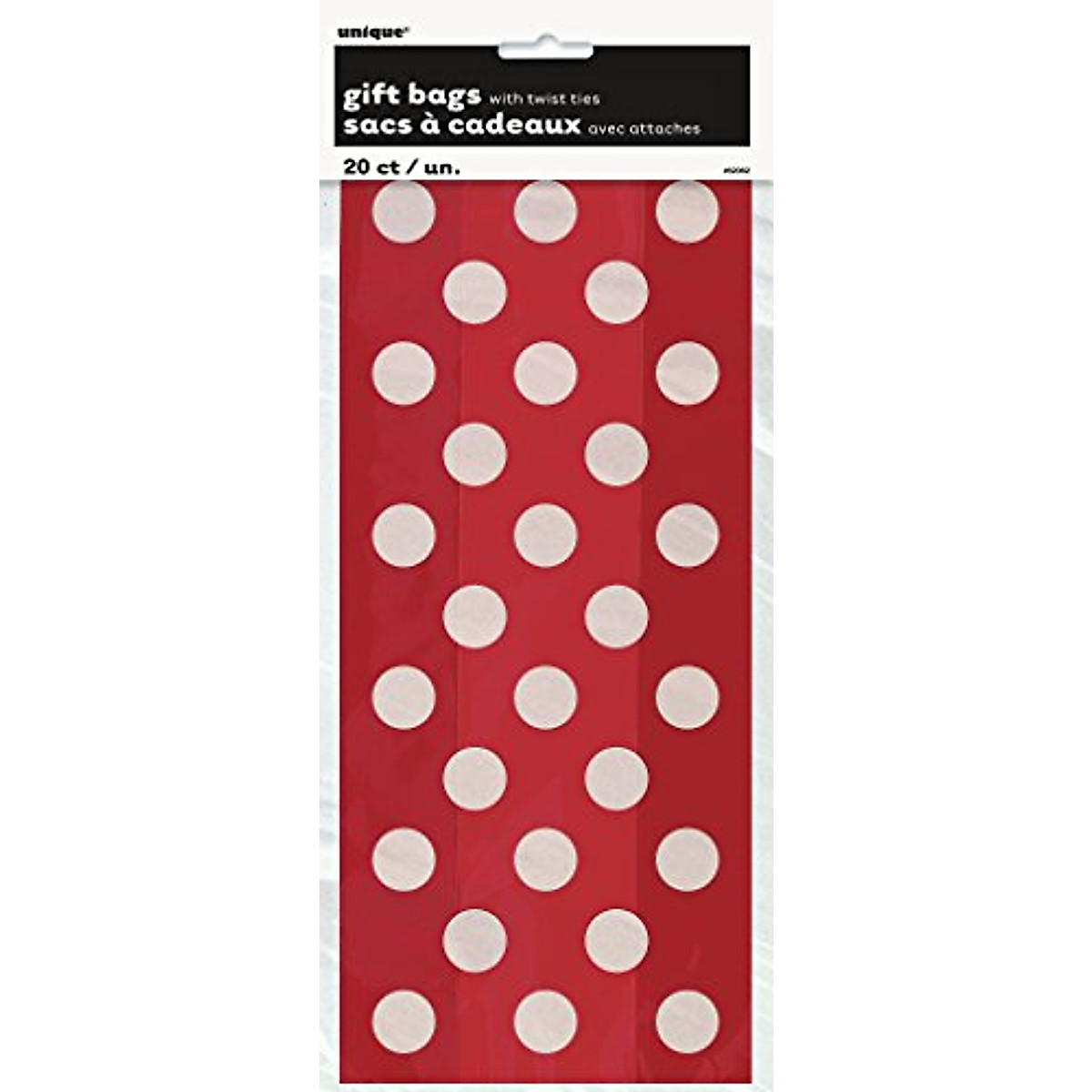 Polka Dot Cellophane Bags - 11" x 5", Ruby Red, 20 Pcs