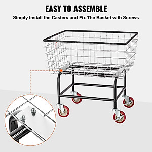 VEVOR Wire Laundry Cart, 2.8Bushel Wire Laundry Basket with Wheels, 26.7''x21.7''x26.4'' Commercial Wire Laundry Basket Cart, Steel Frame with Chrome Finish, 4" Casters, Wire Basket Cart For Laundry