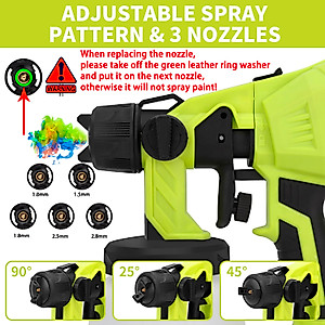 Canbrake CANBRAKE Cordless Paint Sprayer, 21V 6.0Ah Battery Operated HVLP Electric Paint Gun with 5 Copper Spouts & 3 Patterns & 1000ML Container, 800W High Power Airless Paint Sprayer for Home DIY