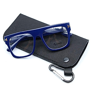 Unisex Stylish Square Non-prescription Eyeglasses Glasses Flat Top Big Eyeglass Frames Large lens Clear Lens Eyewear (Blue)