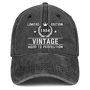 90th Birthday Gifts for Men Women Hats Vintage 1934 Baseball Cap Gift Ideas Black