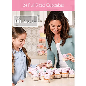 (24 Pack x 6 Sets) STACKnGO Carrier Holds 24 Standard Cupcakes - Strongest Cupcake Boxes, Tall Dome Detachable Lid, Clear Plastic Disposable Containers, Storage Tray, Travel Holder, Regular Muffins