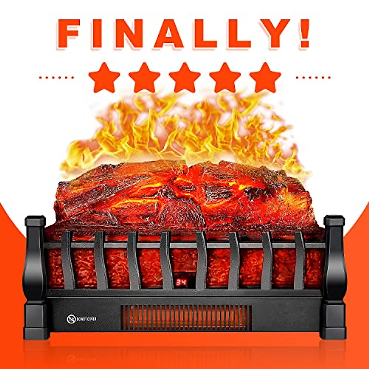 Electric Fireplace Log Insert Heater with IR Remote Control, up to 1500W Heating, 5 Flame Brightness Levels, 24-Hour Timer, Overheat Protection, Suitable for Home and Office Decoration, Black