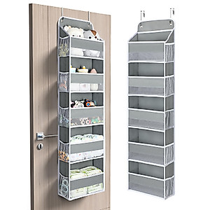 Yecaye 1 Pc Over The Door Organizer with 5 Bins 10 Side Pockets, 44lbs Load Hanging Bathroom Organizer, No Tilt Closet Organizers and Storage for Bedroom, Baby Organizer for Extra Storage, Grey