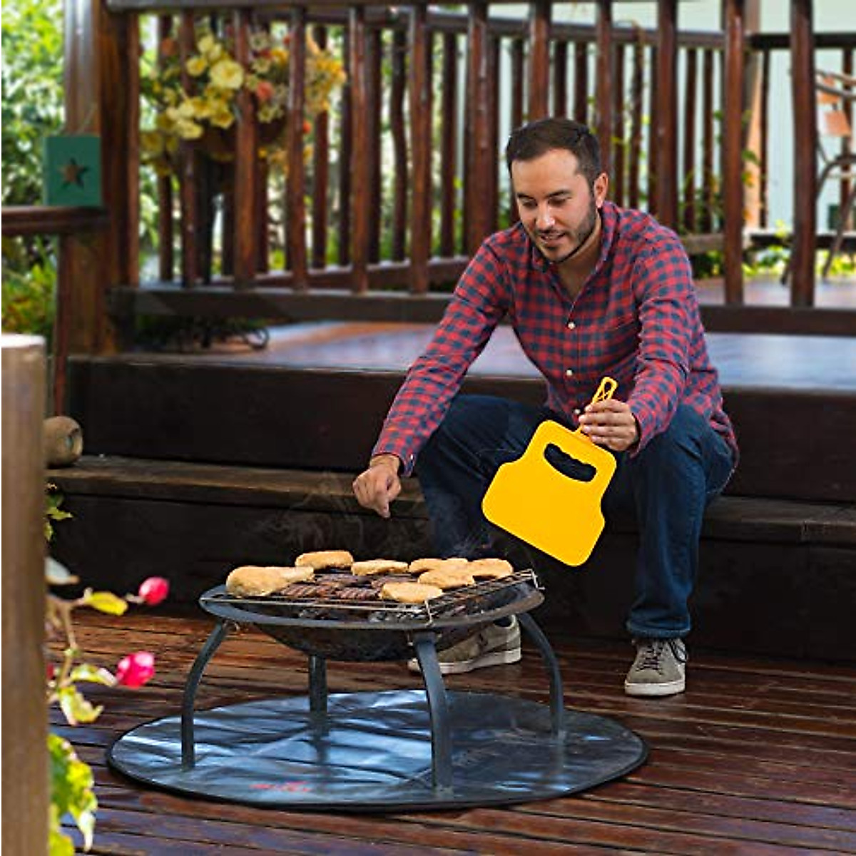 FALLEY 36" Fireproof Heat Resistant Round Portable Folding Fire Pit Mat Protector for Wood,Grass,Deck, Patio|Camping Firepit Mat to Keep Under Burning BBQ Grill with Extra Thick Pad to Shield Ground