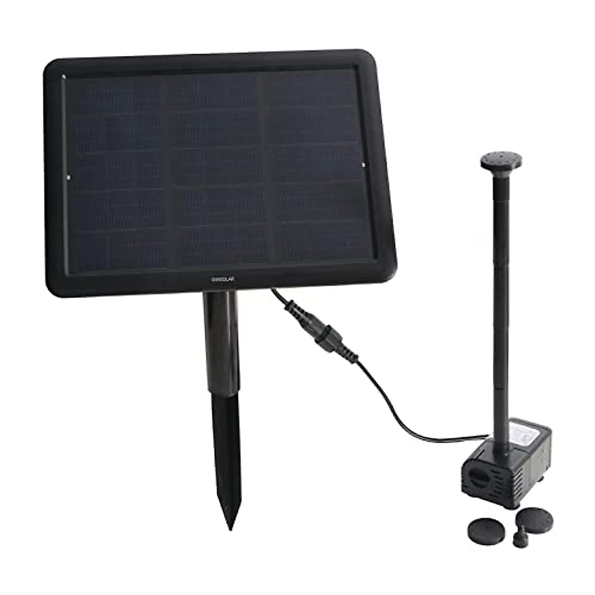 Hybrid Solar Water Pump. Smart Tech Ensures Longer Pumping Hours: 3 Hours Lightning after Sunset. 6W Solar Panel, 4 Types Nozzles, Water Fountain for Garden, Ponds, Pool, Fish Tank, Aquarium.