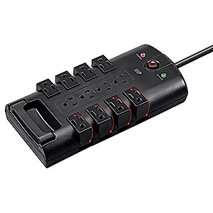 Monoprice 12 Outlet Rotating Power Strip Surge Protector Block -10 Feet Heavy Duty Cord, UL Rated, 4320 Joules, 330 Volts Clamping Voltage, With Grounded And Protected Light Indicator - Black