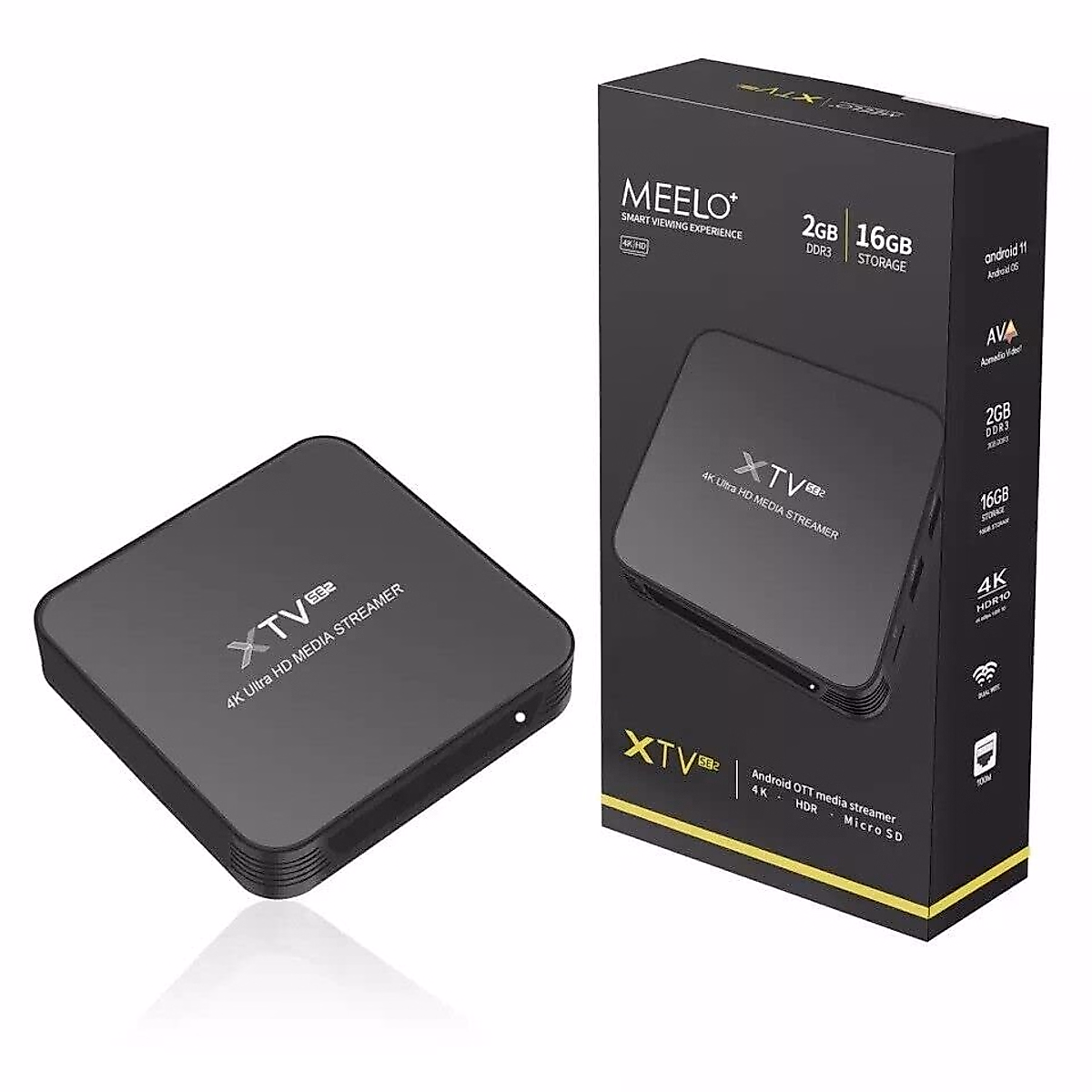 MEELO + XTV SE2 Android 11 Set top Box, 2GB/16GB, 2X WiFi, Full 4K Ultra HD, Stalker, STB Media, MyTVOnline, Clean Memory