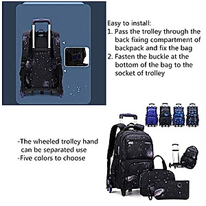 Galaxy-Print Rolling-Backpack Boys-Bookbag on Wheels with Lunch Bag, Galaxy Wheel Backpack, Wheel Trolley Bag for School