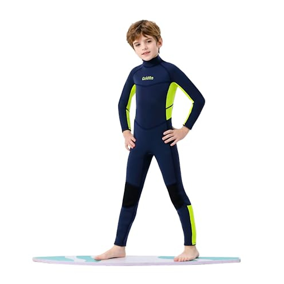 Goldfin Kids Wetsuit for Boys Girls, 3mm Neoprene Fullsuit for Toddler Back Zip Youth Water Aerobics Diving Boating Snorkeling Surfing Swimming