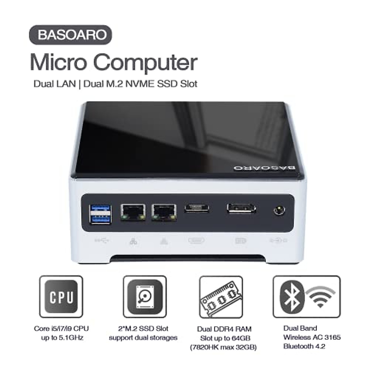 BASOARO Windows 11 Pro Micro Computer, Mini Desktop PC i7 9750H, 16G DDR4 RAM 1TB SSD, Mini PC, Gigabit LAN, HD, DP, USB3.0, BT, Dual Band WiFi, Small Desktop PC for Office