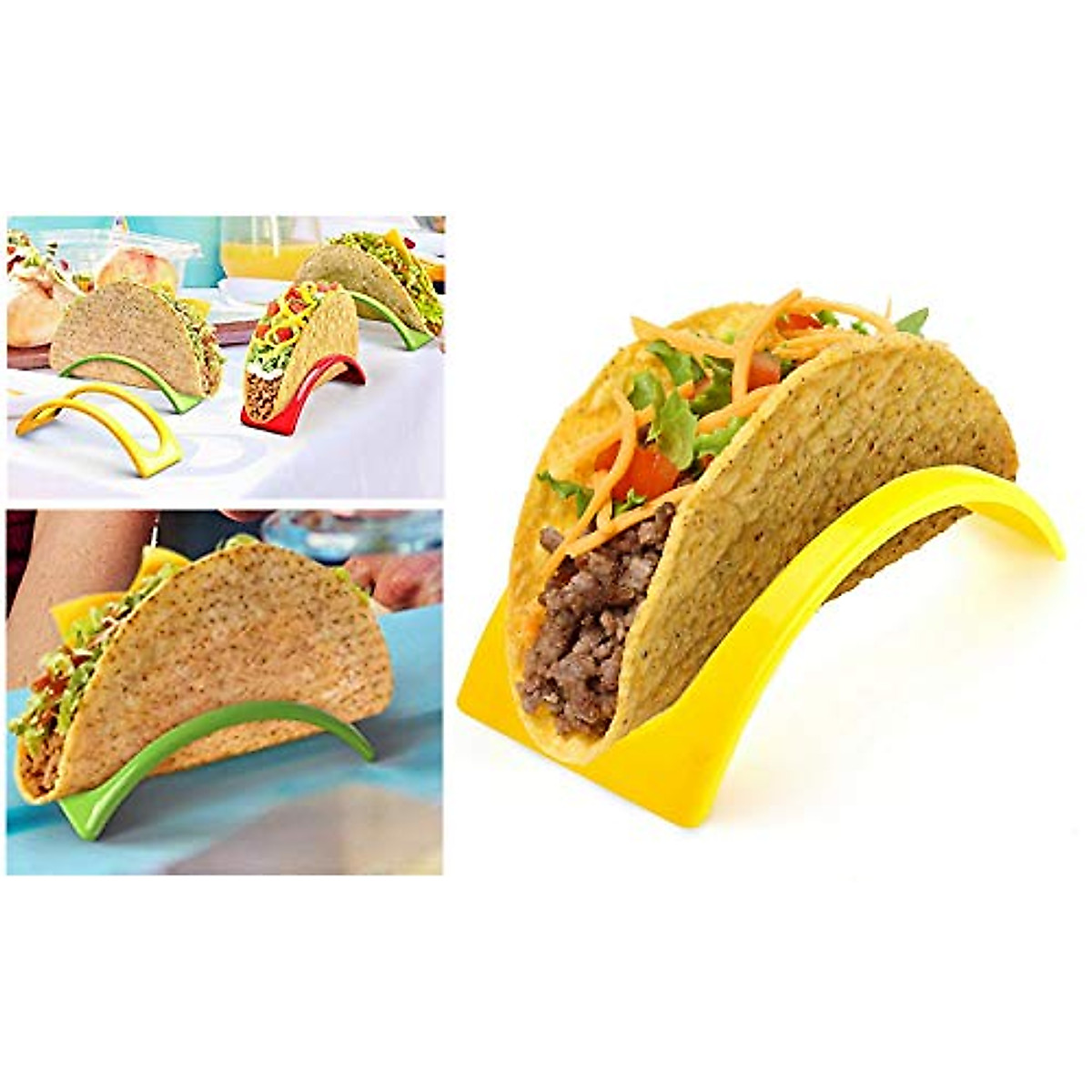 9pc Colorful Stackable ALAZCO Taco Holder Stand Server - For Soft & Hard Shell Taco - Backyard Party Picnic Fiesta (3 Red, 3 Green, 3 Yellow) BPA Free