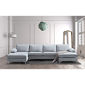 Eafurn U-Shaped Sectional w/Reversible Chaise Lounge and Ottoman, 128.3”5-Seater Convertible Corner Modern Design Comfy Sofa & Couch for Living Room Office, Grey