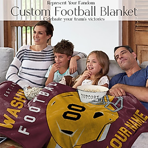 Personalized Football Throw Blanket for Kids and Adults | Warm and Soft Plush | American Football Custom Fan Gift with Helmet Number, Name, City, and Team Colors (60x80 Fleece - Washington)