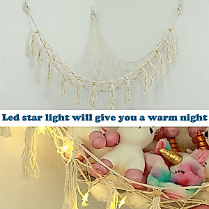 2 Pack Stuffed Animal Net or Hammock with Led Light stuffed animal hammock Boho Plush Stuffed Animal Holder Hanging Storage Nets Kids Bedroom, 45" x 45" x 60", White