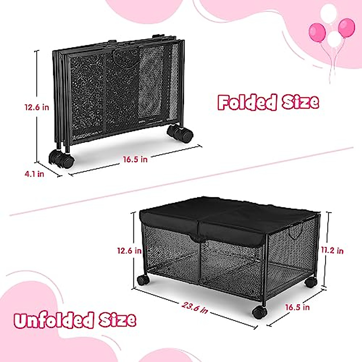 Toy Organizers and Storage, Foldable Kids Toy Chests & Storage, 23.62'' x 16.53'' x 12.6'' Tonies Box Carrying Case, Kids Toy Storage Organizer with 360°C Wheels, Collapsible Metal Toy Storage Box