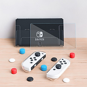 FUNDIARY Dockable Clear Case for Nintendo Switch OLED, PC Protective Cover for Switch OLED with Glass Screen Protector and 8 Thumb Grip Caps, Anti-Scratch Design, Full Protection and Shock-Absorption