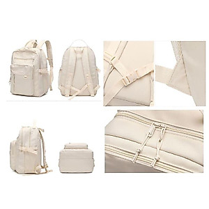 Large Capacity Travel Aesthetic Laptop bag for Men Women college student Backpack computer casual day pack (Cream)