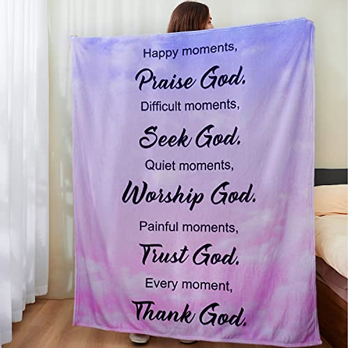 OHDS Christian Bible Verse Throws Blanket Healing Spiritual Blanket Gifts, Religious Prayer Soft Flannel Fleece Bed Blanket Get Well Soon Gifts with Inspirational Thoughts & Hugs 40"X 50"