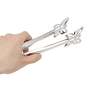 UPQRSG Stainless Steel Kitchen Tongs, Serving Tongs for Cooking, Cateloop Chef Food Salad BBQ Serving Utensils, Small Kitchen/Appetizers Tongs for Coffee, Tea Party[Butterflies Clip Silver]