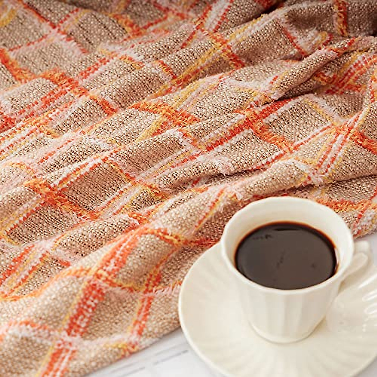 LALIFIT Buffalo Plaid Blankets Orange Fall Throw Blanket with Fringe Reversible Bed Blanket for Valentine's Halloween Christmas Farmhouse Couch Sofa Home Decor 50" x 60" (Orange Plaid)