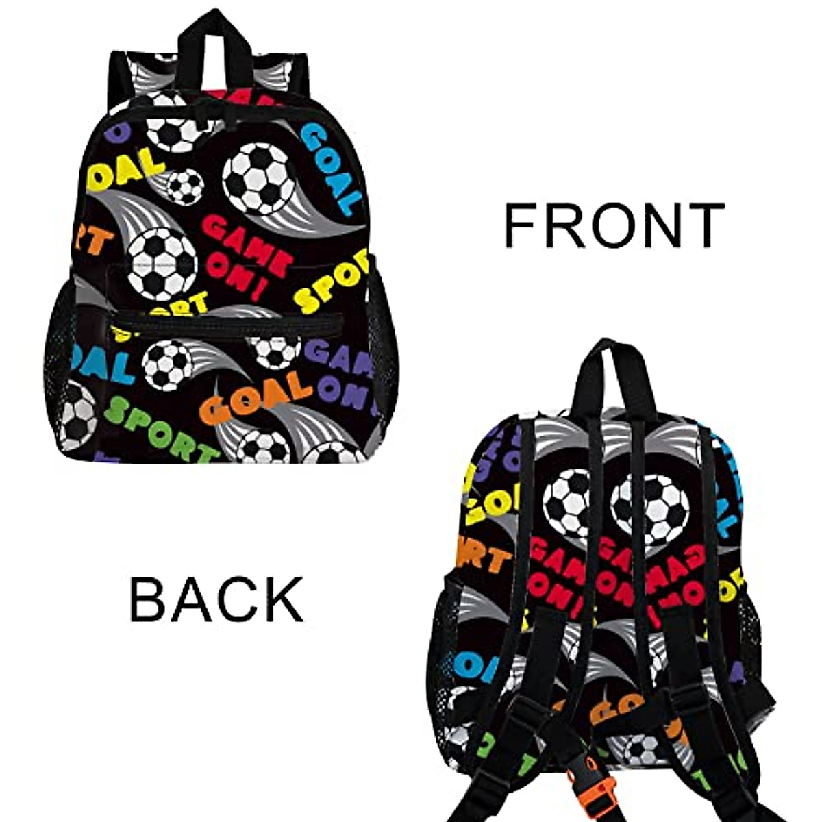 Football Soccer Black Backpack Toddler Girls Boys Preschool School Bag Travel Daypack for Primary Children Students Kids