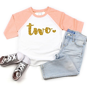 Bump and Beyond Designs Girl Second Birthday Outfit Second Birthday Shirt Two Year Old Outfit (Peach/Gold 3T)