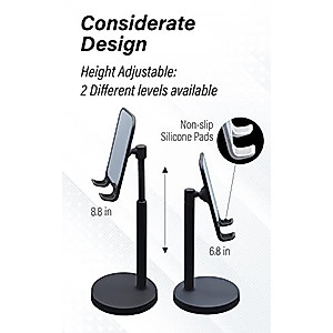 KN FLAX Cell Phone Stand with Mirror Mobile Phone and iPad Holder for Desk with Adjustable View Angle & Height, Handsfree Smart Phone Cradle, Dock for Office Kitchen Traveling Accessories - Black