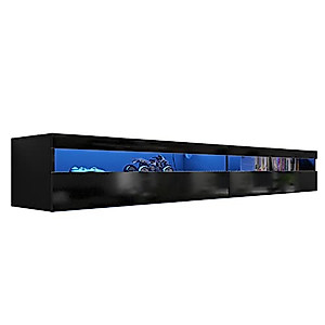 ANTISTA Floating TV Stand Up to 80 Inch TVS, 70'' Floating Entertainment Center with Led Lights, High Gloss Floating TV Shelf for Living Room Bedroom, 29 Scene Modes (Black)