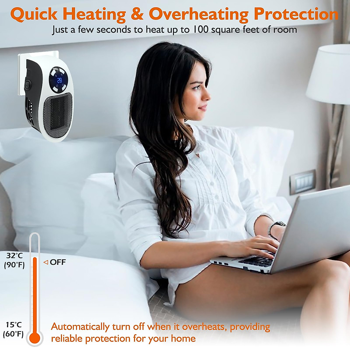 Plug in Heater for Indoor Use, 2PCS Upgrade 500W Mini Space Heater as Seen on TV, Wall Outlet Quiet Space Heater with Adjustable Thermostat & Timer & Led Display for Office Bathroom Bedroom