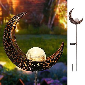 HOMEIMPRO Garden Solar Lights Pathway Outdoor Moon Crackle Glass Globe Stake Metal Lights,Waterproof Warm White LED for Lawn,Patio or Courtyard (Bronze)