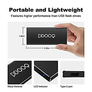 PDOOQ Portable SSD, External SSD Read up to 500MB/s & Write up to 450MB/s USB 3.1 Type-c Ultra-Slim External Solid State Drive (250GB)