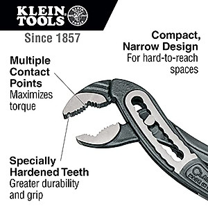 Klein Tools D504-10 Pump Pliers, Unique Curved Jaw, Maximum Torque, Hardened Teeth, Adjustable Wide Jaw, Ideal for Plumbing, Nail Holding
