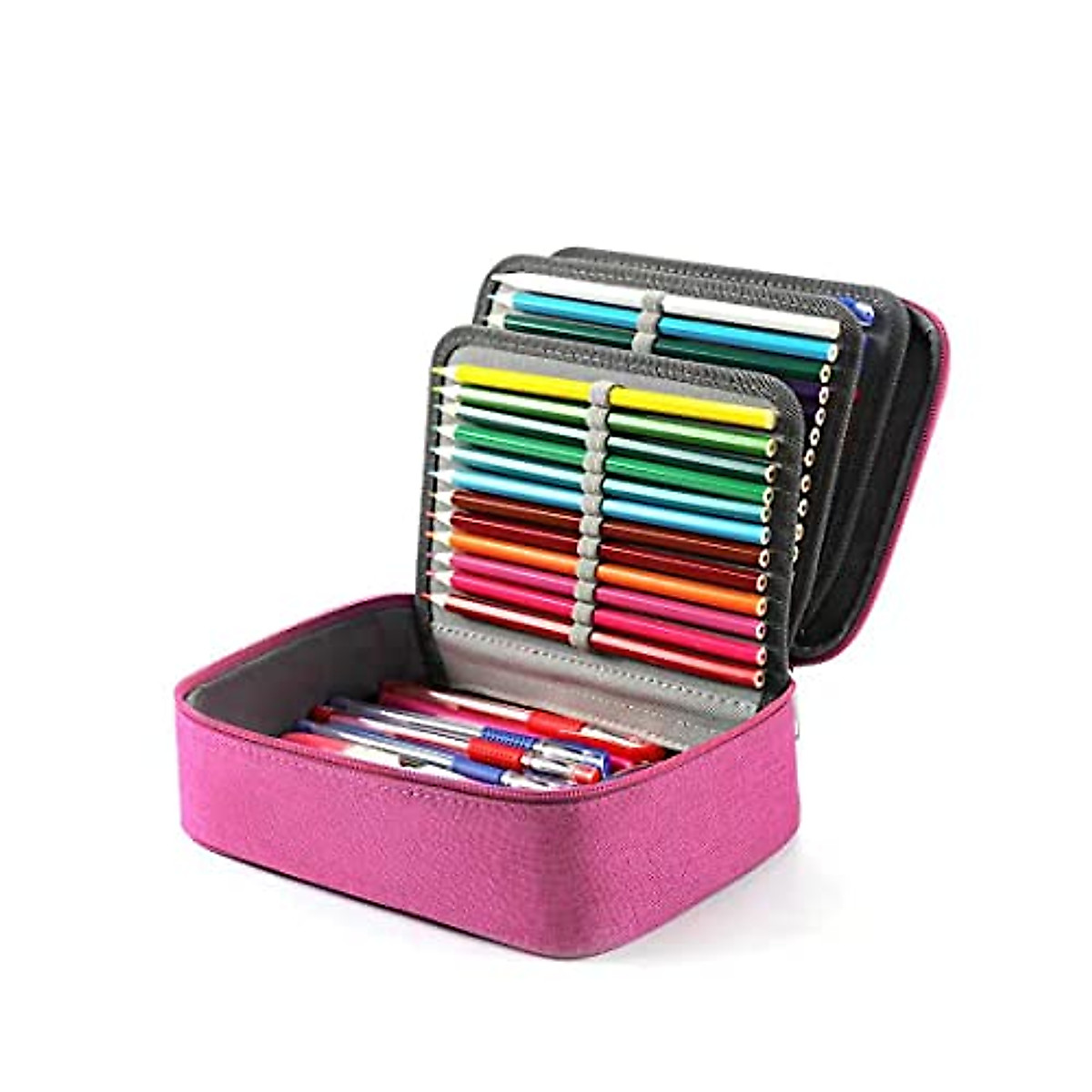 emgv jpoo High Capacity Zipper Pens Pencil Case- Multi-Functional Stationery Pencil Pouch 72 Slots Colored Portable Pencil Case Bags for Office College School (pink)