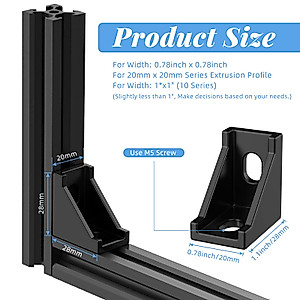 Zhengmy 50Sets 2020 Series Aluminum Profile Connector Set Including 50Pcs Corner Bracket 100 Pcs M5 T Nuts 100 Pcs M5x8 mm Hex Screw Bolt for 6 mm Slot Aluminum Profile Rail Accessories,black, silver