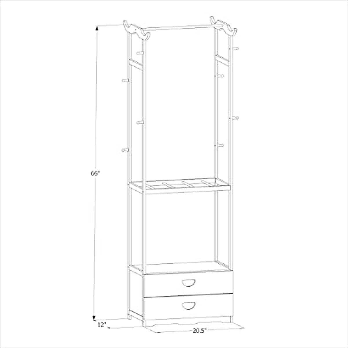MoNiBloom Bamboo Garment Rack with Drawers and Hooks, Freestanding Clothes Racks Storage Shelving Organizer Unit for Bedroom Laundry Room Guest Room, Natural