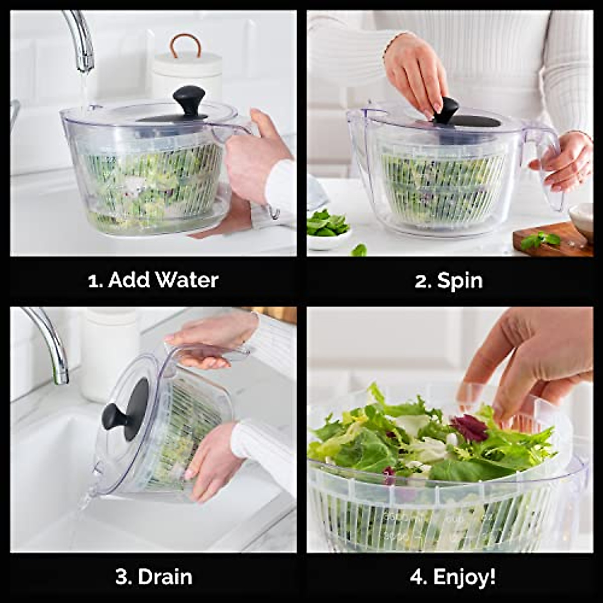Joined Small Salad Spinner with Rotary Handle, Measuring Jug and Colander - Quick and Easy Multi-Use Lettuce Spinner, Vegetable Dryer, Fruit Washer, Pasta and Fries Spinner - 3.7 Qt