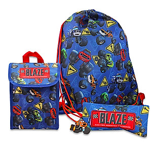 Blaze and the Monster Machines Backpack Set - Bundle with Blaze Backpack, Lunch Box, Drawstring Bag, Pencil Case, Stickers, More | Blaze School Supplies