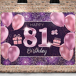 PAKBOOM Happy 81st Birthday Banner Backdrop - 81 Birthday Party Decorations Supplies for Women - Pink Purple Gold 4 x 6ft