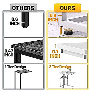 2 Tier C Shaped End Table with Metal Frame, Sturdy C Table Side Table for Couch Sofa Bedside Small Space, C Snack Table TV Tray Record Player Stand Small Tables for Living Room Bedroom, White